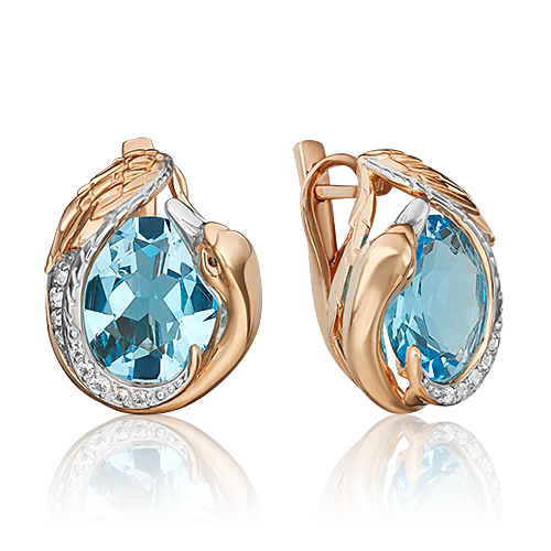 Серьги, красное золото, 585 проба, топаз