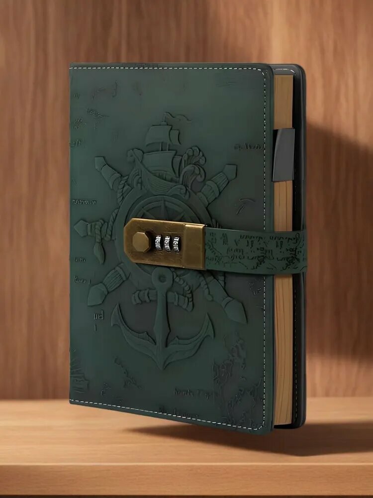 Блокнот для записей А5. Ежедневник недатированный с замком в линейку. Зеленый