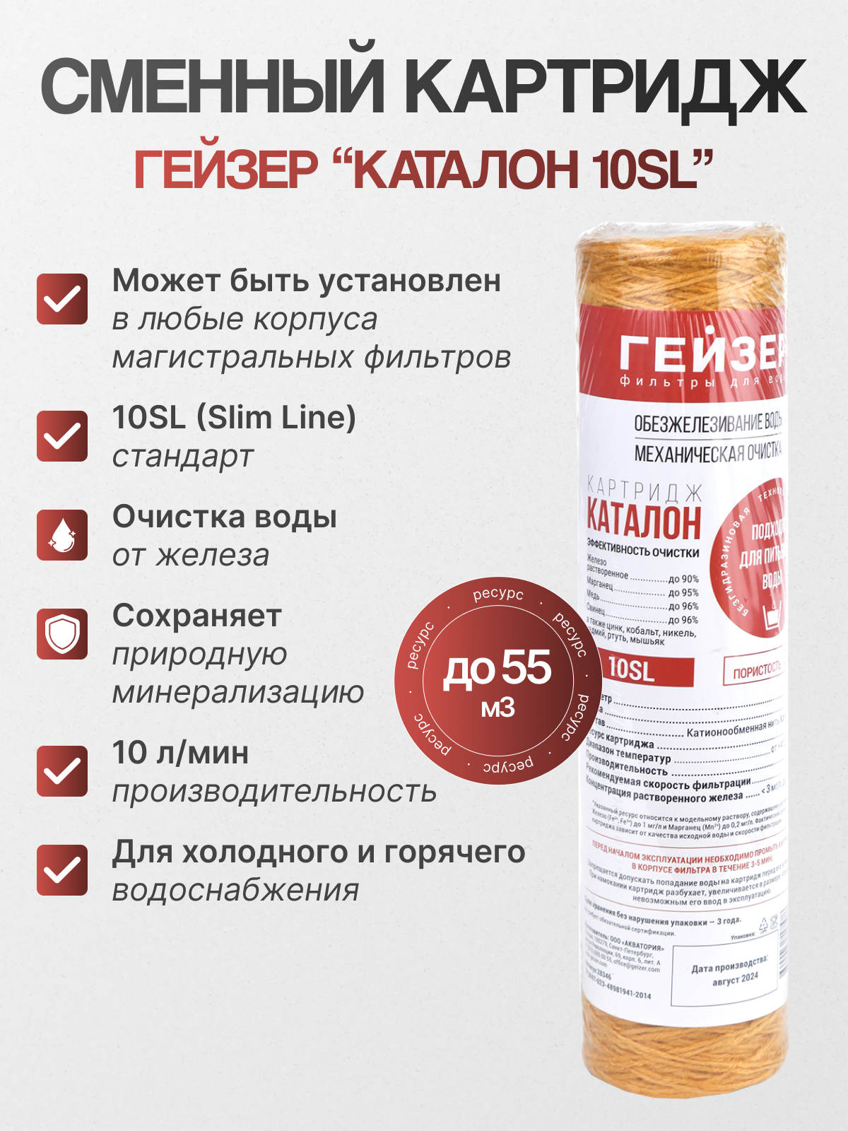 Картридж для обезжелезивания Гейзер SL10, механическая очистка