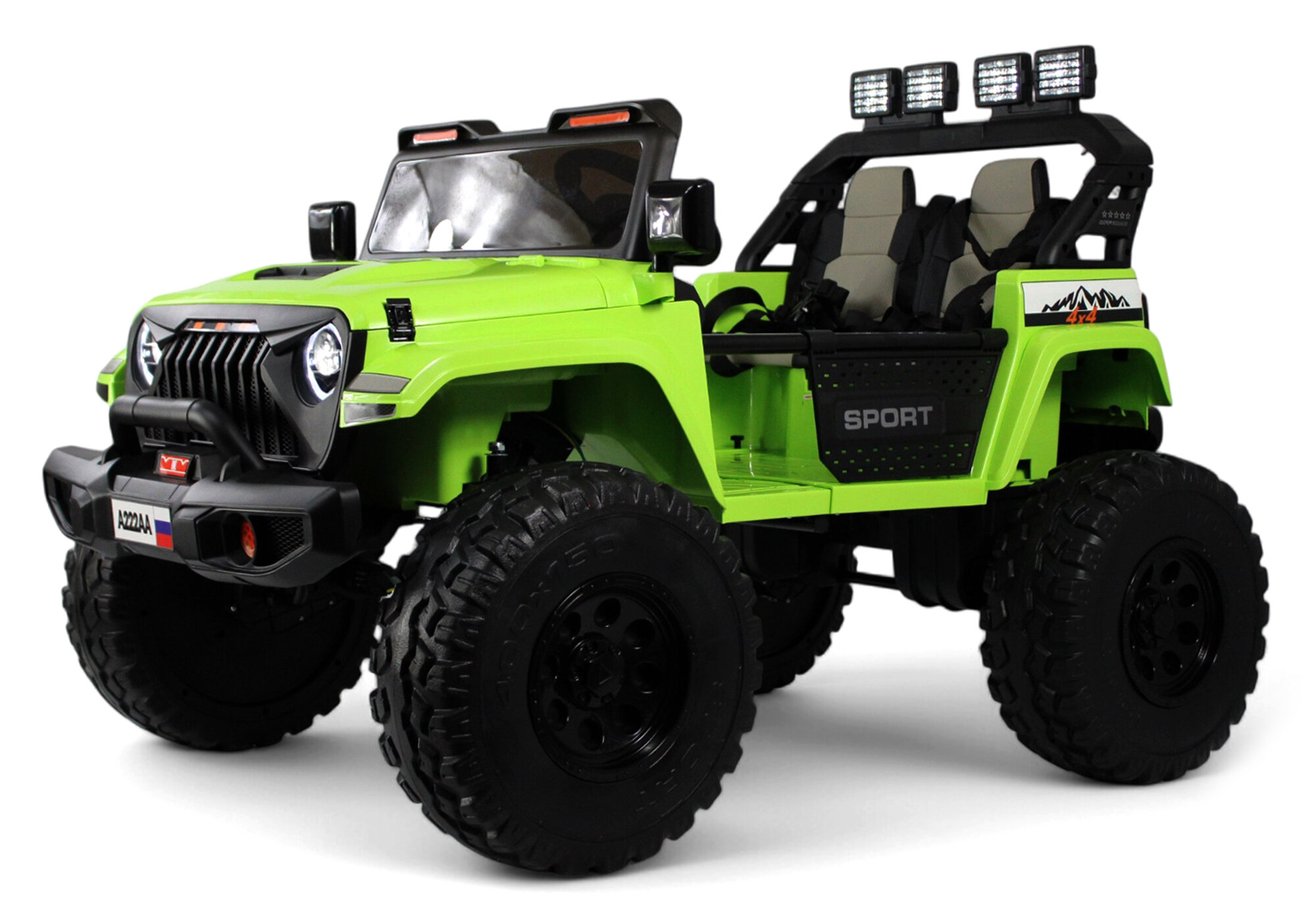 Электромобиль RiverToys Jeep A222AA, с дистанционным управлением, полноприводный, двухместный зеленый