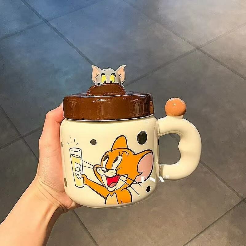 Керамическая кружка с кошкой и мышкой с крышкой, креативная, милая и интересная, оригинальный кофе латте, чашка для чая с молоком