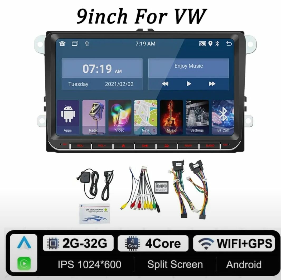 Магнитола в штатное место андроид Volkswagen Polo Tiguan Passat Jetta Golf Skoda Фольксваген Поло Тигуан Пассат Джетта