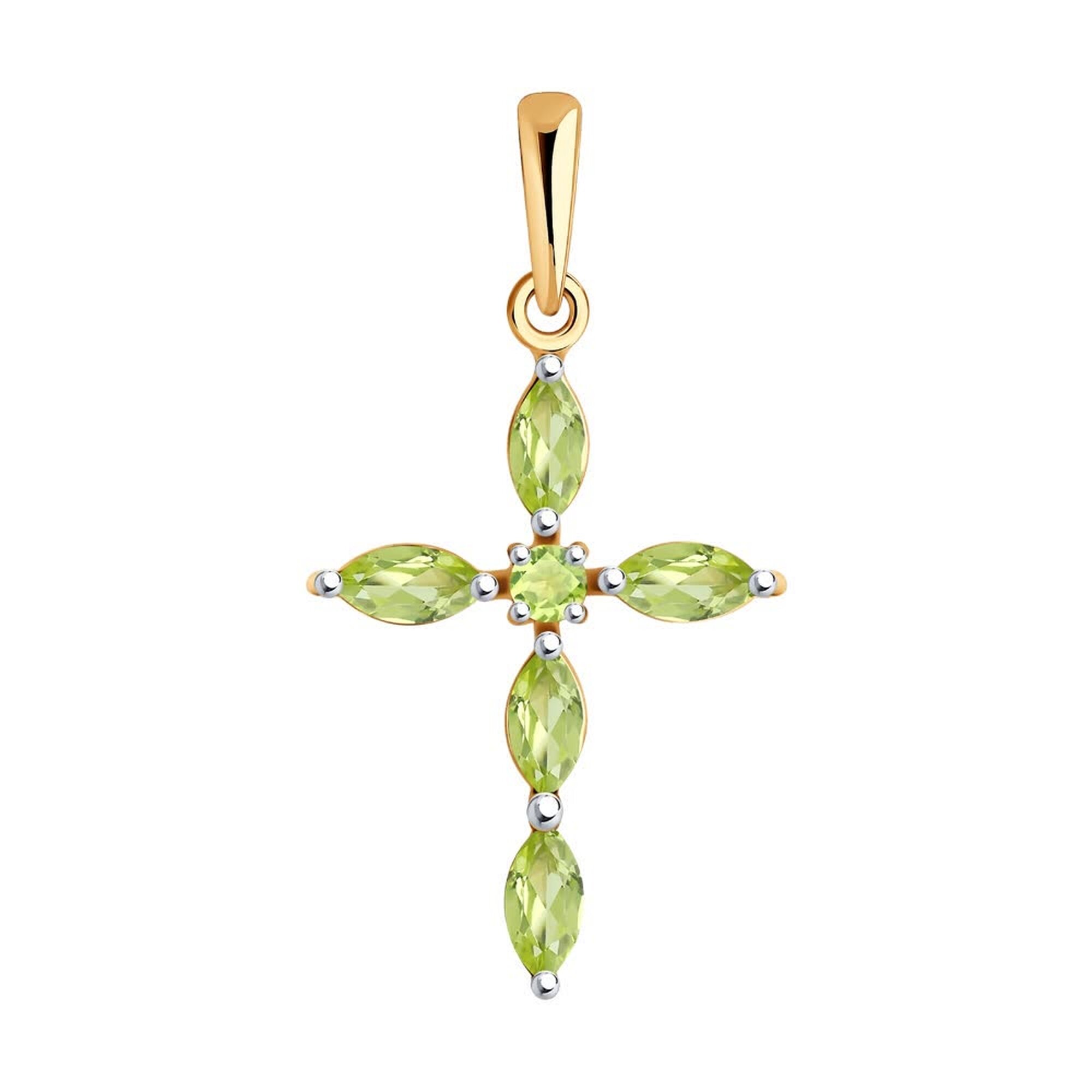 Крестик, красное золото, 585 проба, хризолит