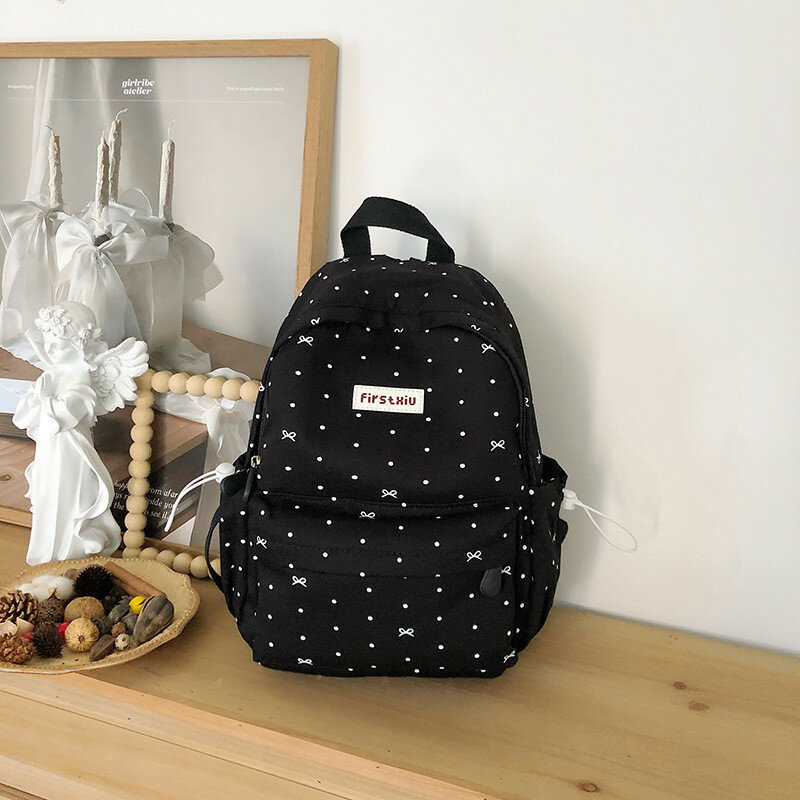 Школьная сумка korean style минималистичная с точечным принтом и легким нейлоном для подростков и взрослых черная маленькая