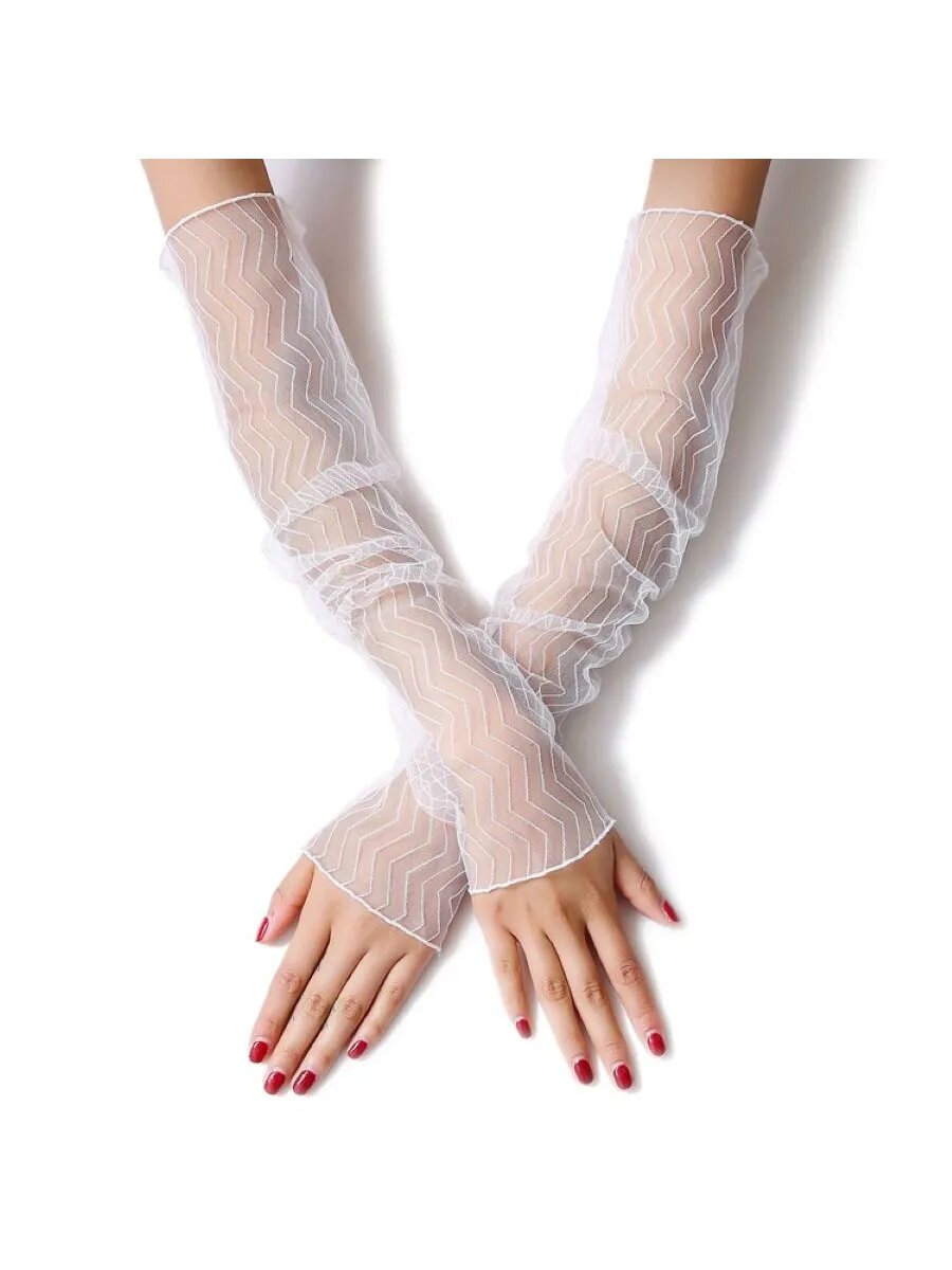 Митенки - рукав в сетку полоски белые