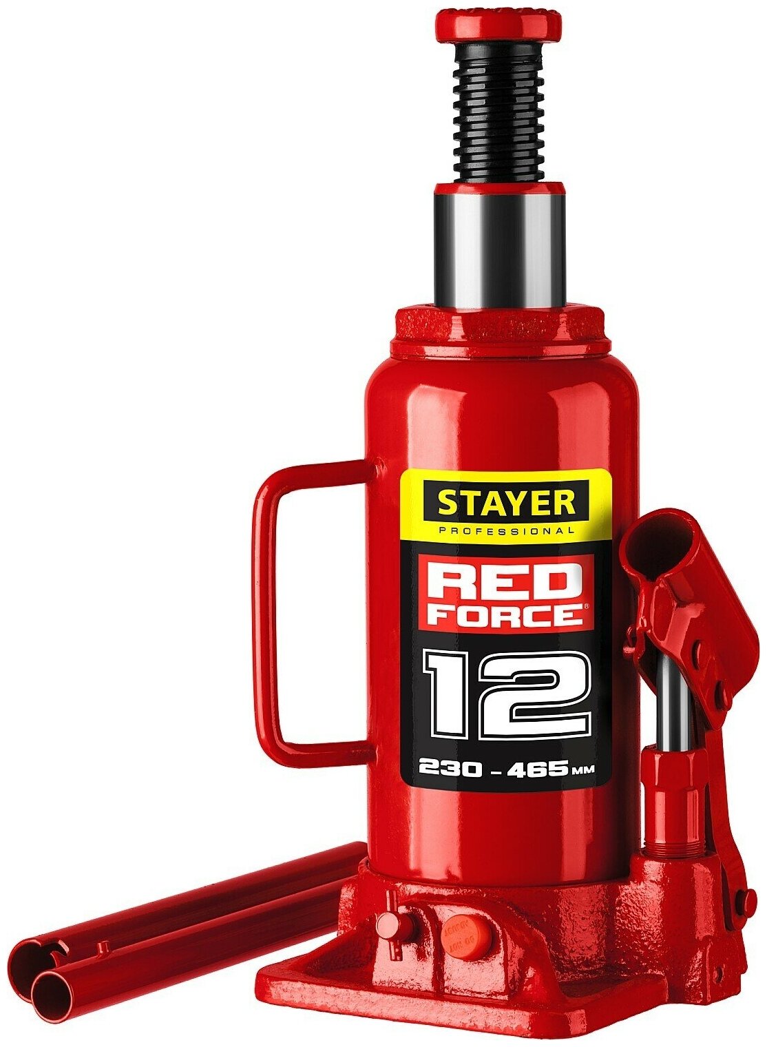 STAYER RED FORCE, 12 т, 230 - 465 мм, бутылочный гидравлический домкрат, Professional (43160-12) (Домкраты)