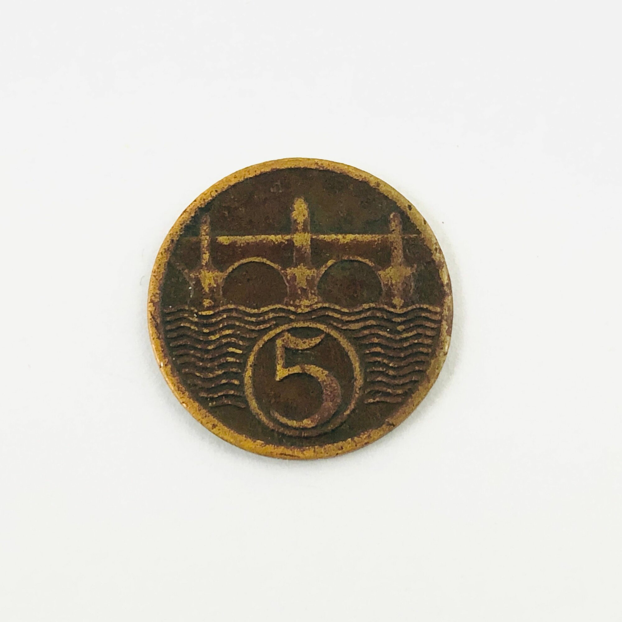 Монета. 5 геллеров. Чехословакия. 1938 год