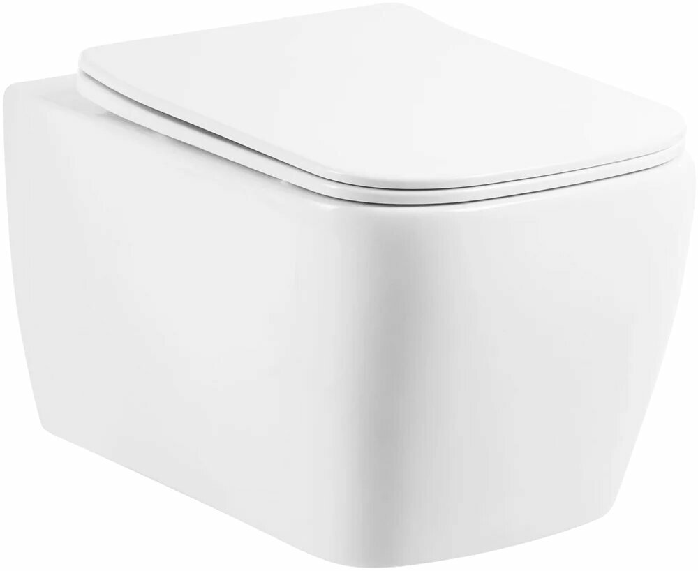 Унитаз подвесной BelBagno Veneto BB132CHR с микролифтом, безободковый, без бачка, антивсплеск, фарфоровый, белый, глянцевый, прямоугольный, сиденье для унитаза в комплекте