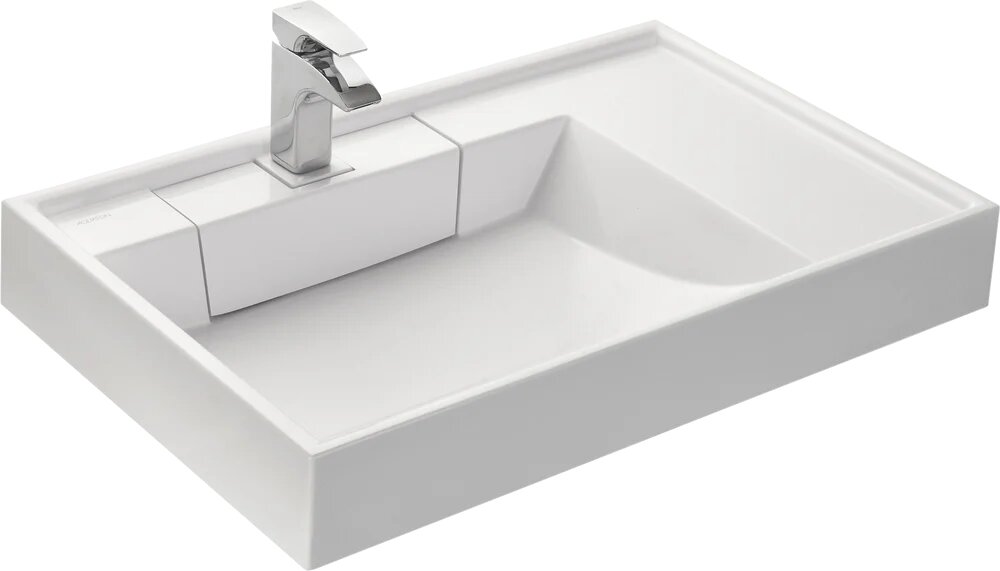 Мебельная раковина AQUATON Рейн 80 L из искусственного мрамора, с правым крылом, раковина для ванной, белая, прямоугольная, на кронштейнах