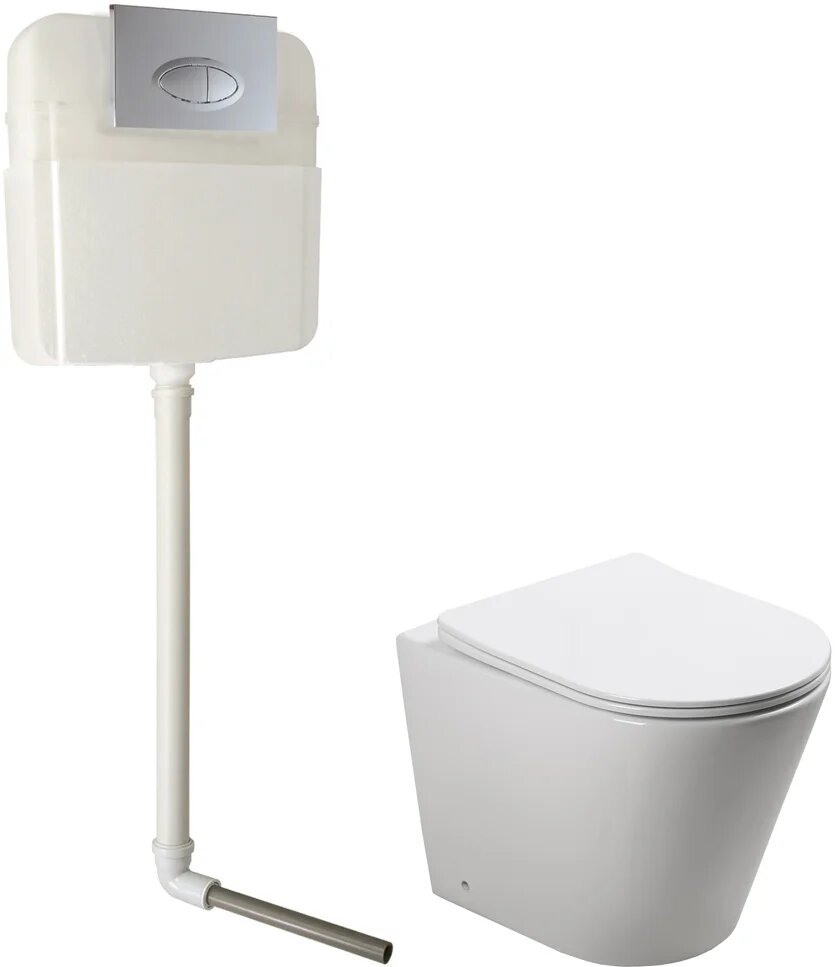 Комплект 4 в 1 SantiLine SL-5020 / SL-02 безободковый унитаз, с микролифтом+ бачок с кнопкой смыва