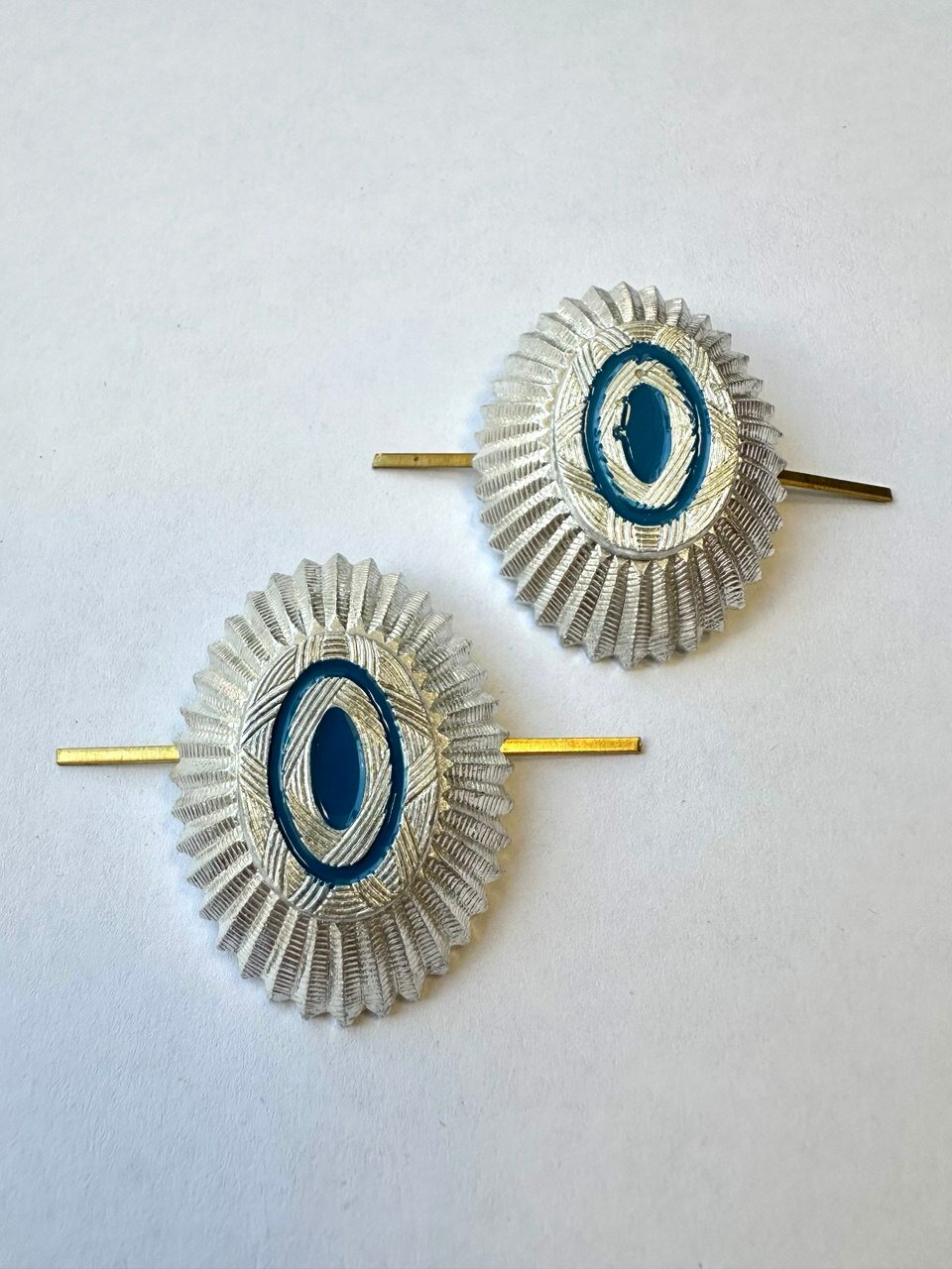 Кокарда Казачья цвет серебристый с голубой эмалью 2шт