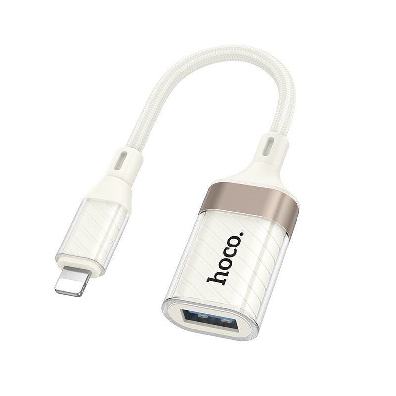OTG переходник адаптер Lightning (M) to USB2.0 (F), Hoco UA39 Crystal, 125 mm, Apricot