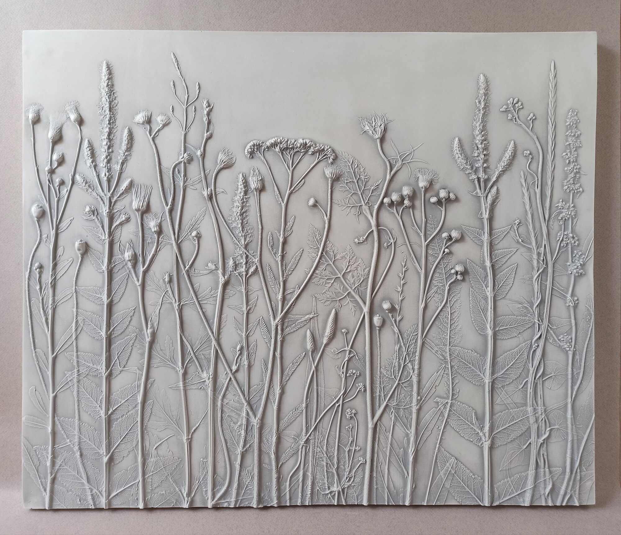 Декор интерьера. Ботанический барельеф . Панно 50*60*2 см, цвет серый. Ручная работа