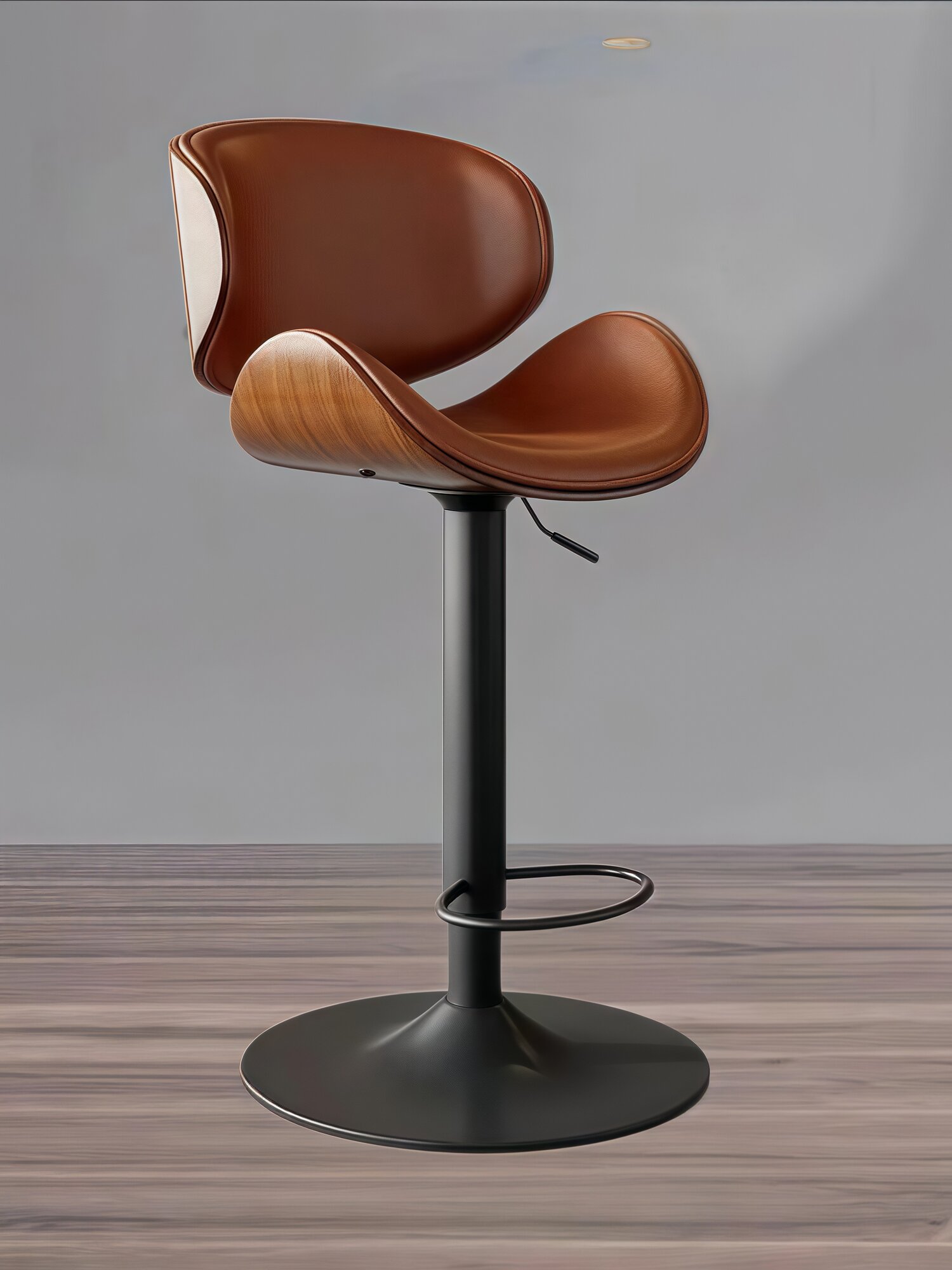 Барный стул, кожаный, металлический, с регулировкой высоты, без подлокотников