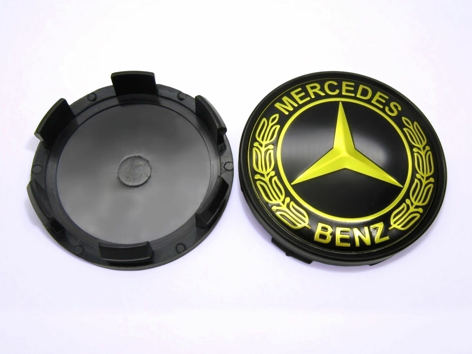 Колпачок заглушка на литой диск Mercedes black/gold 59/56/10 мм, 1 шт.