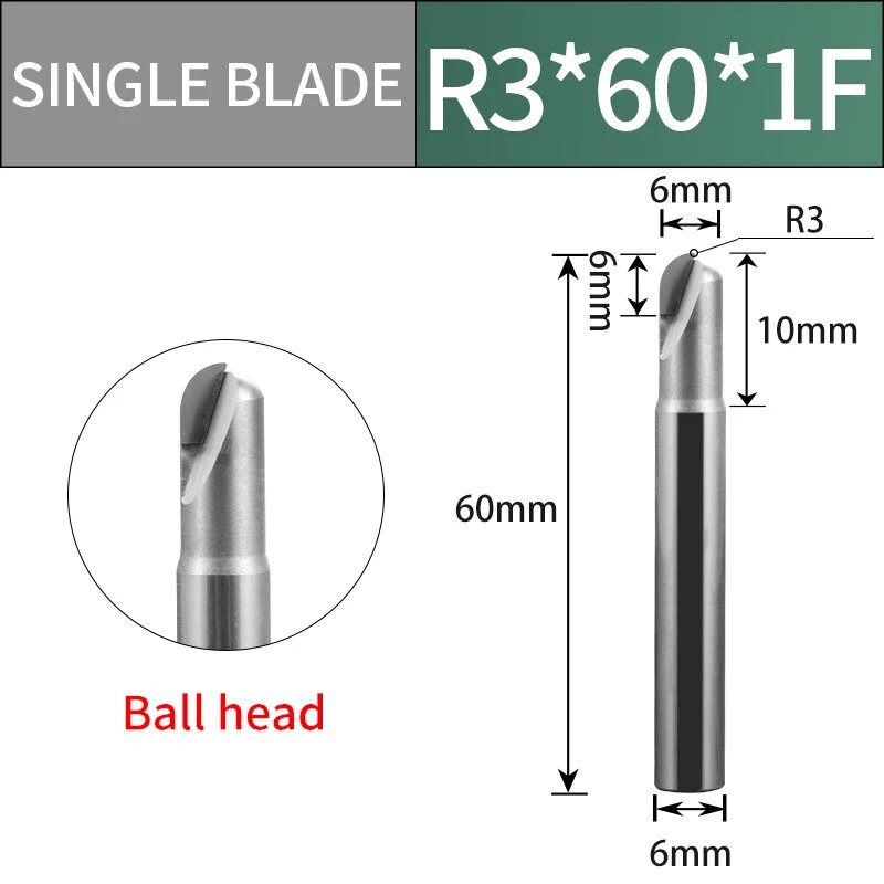 PCD Алмазная сферическая фреза из углеродного волокна, стекловолокна, бакелитовый инструмент, новый материал, карбид с ЧПУ R3x60x1F