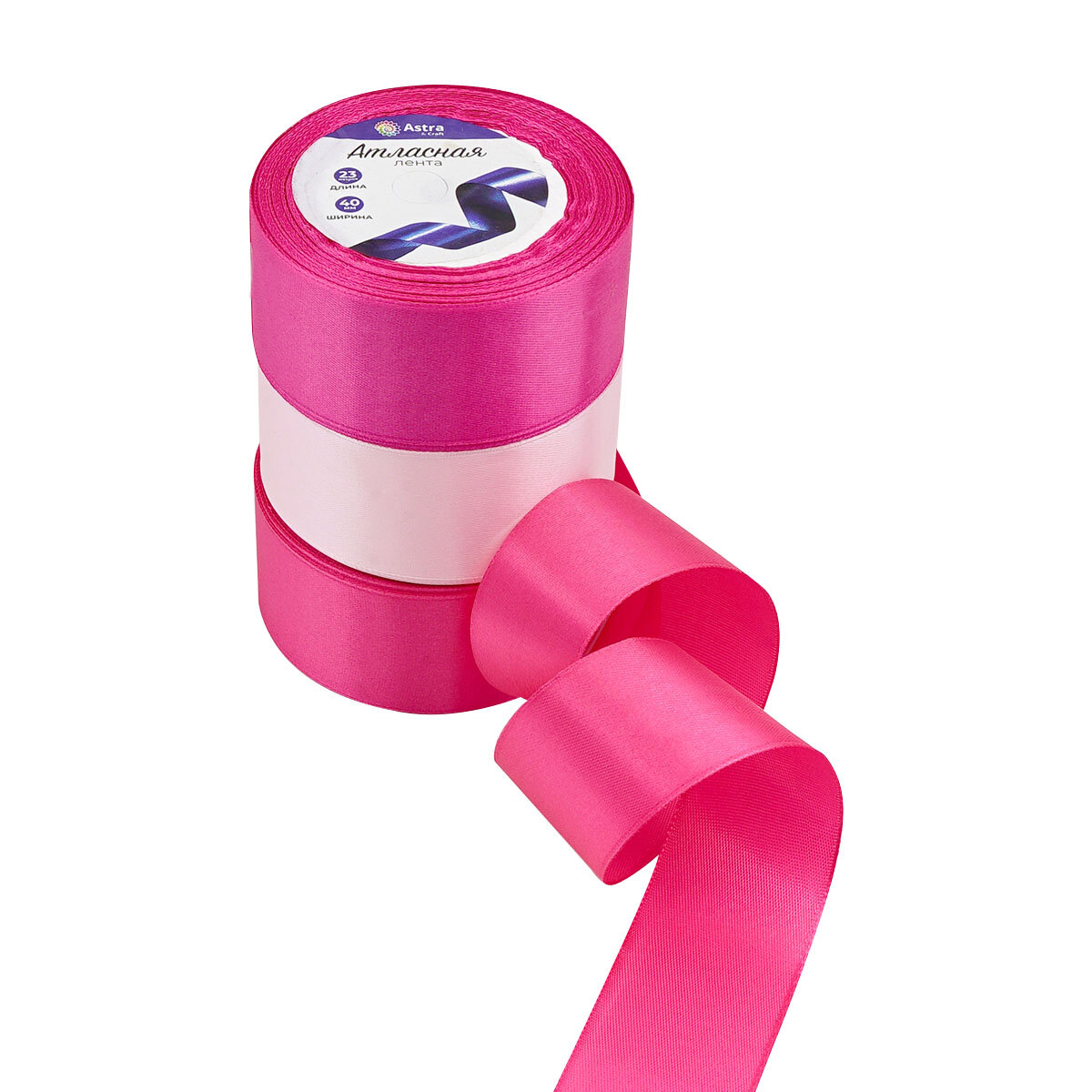 Лента атласная декоративная, ассорти 3 цвета, 4 см * 23 м, розовый микс
