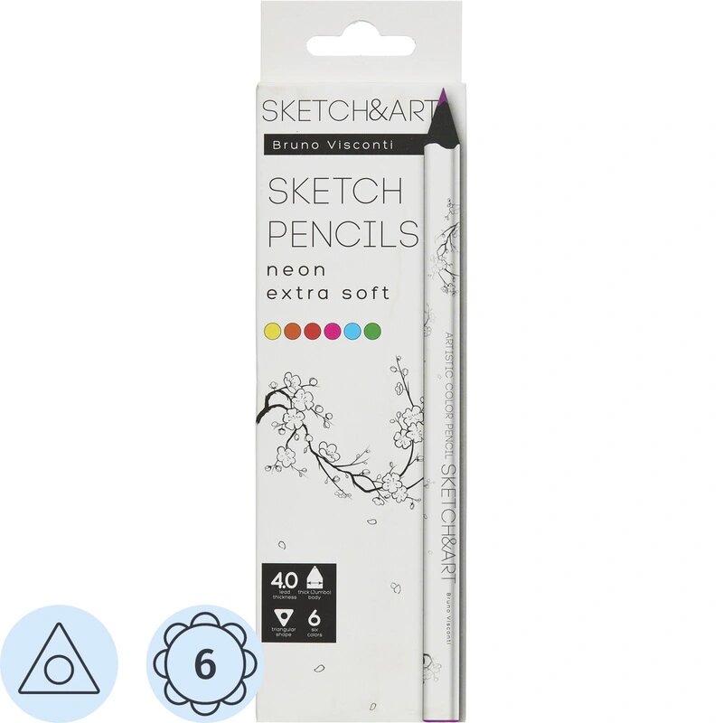 Карандаши цветные скетч-каран. ЦВЕТSKETCH&ARTУТОЛ,4 ММ, неон.6ЦВ,30-0118/02