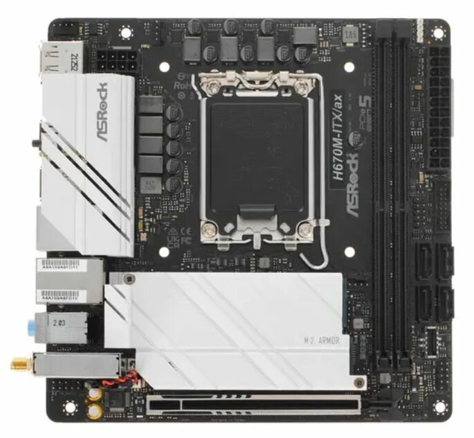 Материнская плата ASRock H670M-ITX/ax (H670M-ITX/ax) - LGA 1700, Intel H670, 2хDDR4-3200 МГц, 1хPCI-Ex16, 2хM.2, Mini-ITX