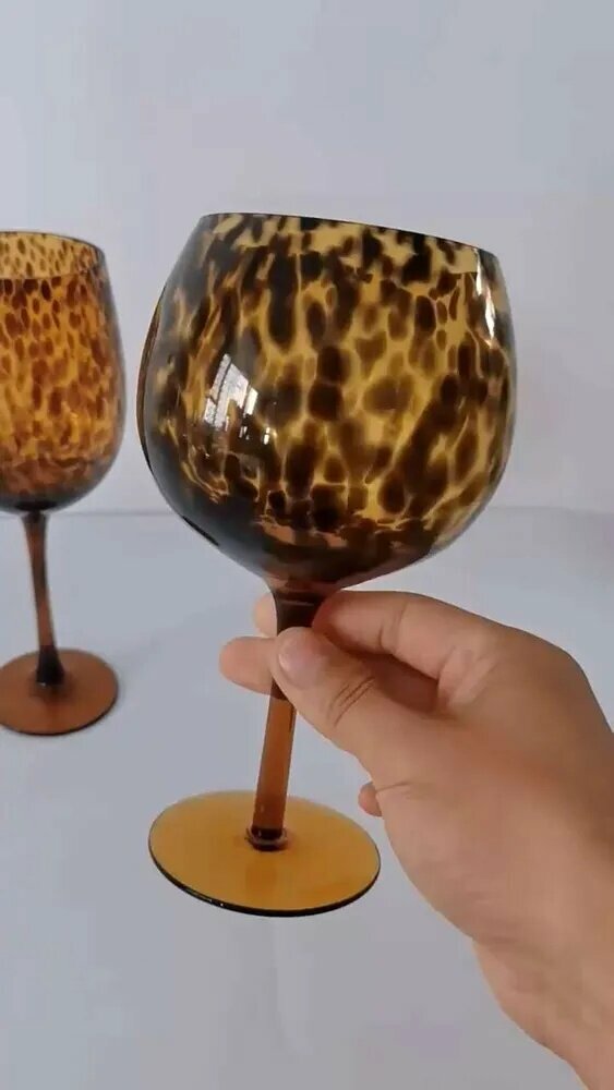 Бокалы для вина, хрустальное стекло, 610мл, Леопардовый принт, ручной выдув,