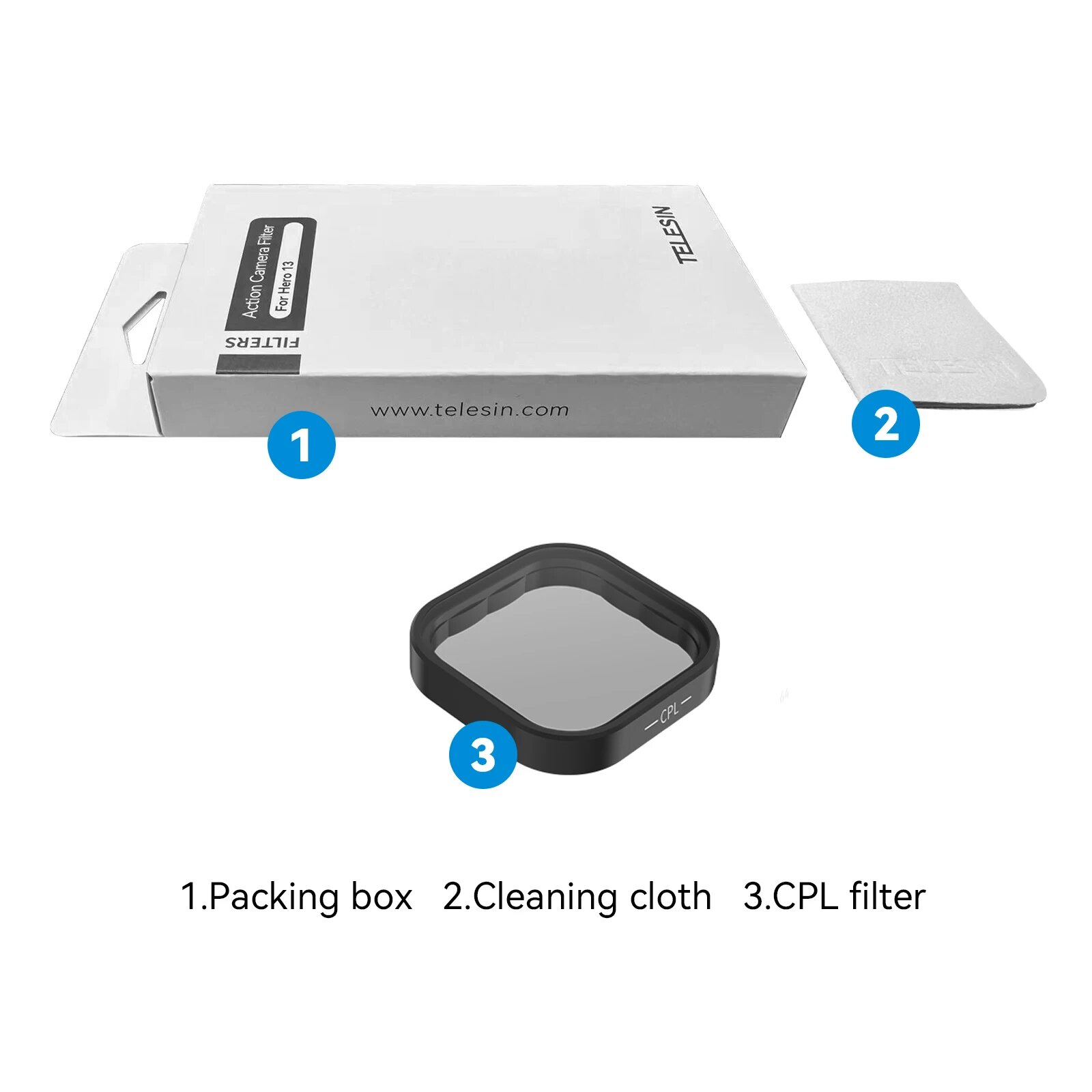 TELESIN Комплект фильтров ND8 ND16 ND32 ND64 CPL для GoPro Hero 13