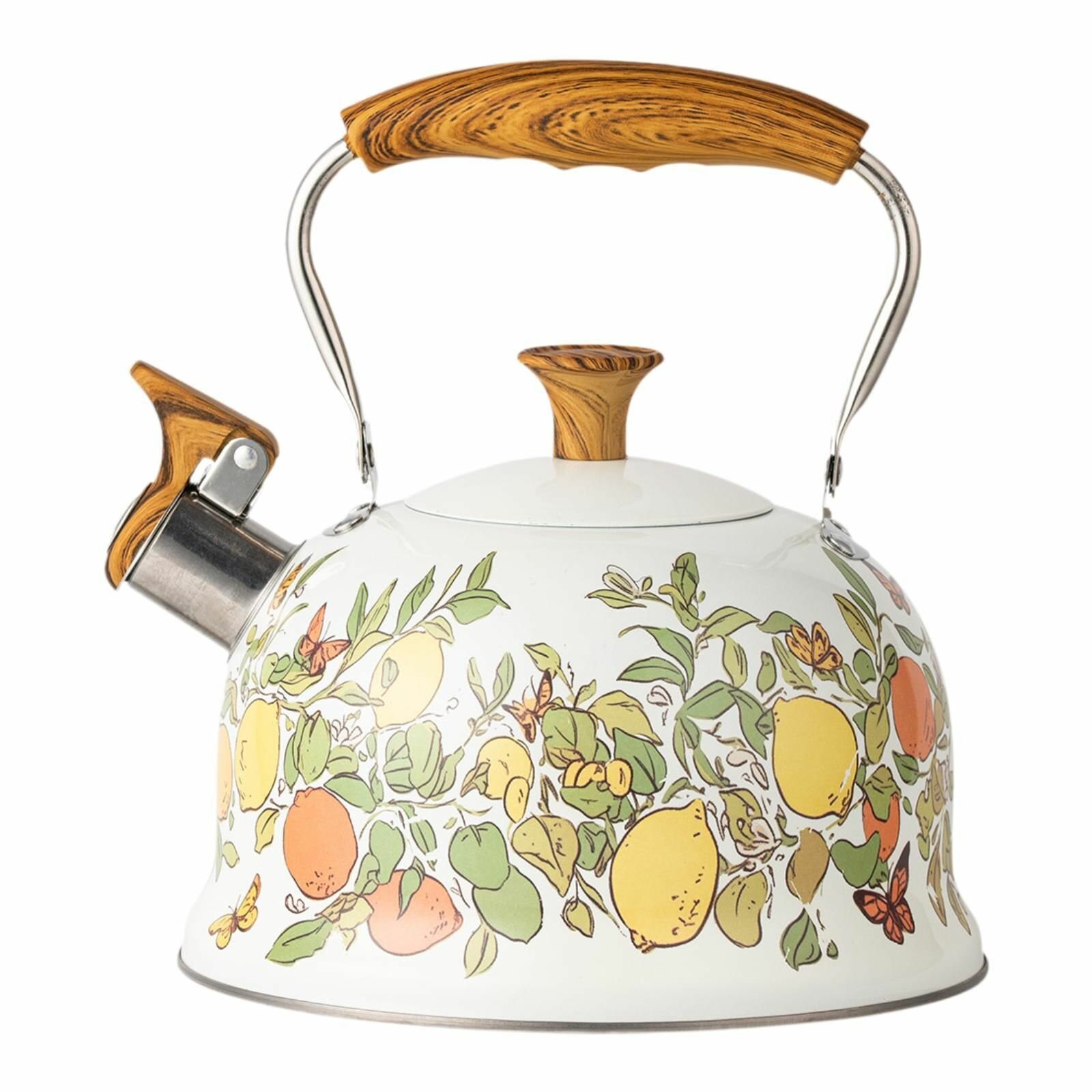 Свистящий чайник для плиты, современный дизайн с рисунком лимона, емкость 3 л, нержавеющая сталь, с деревянной ручкой, подходит для индукционных плит и газовых плит
