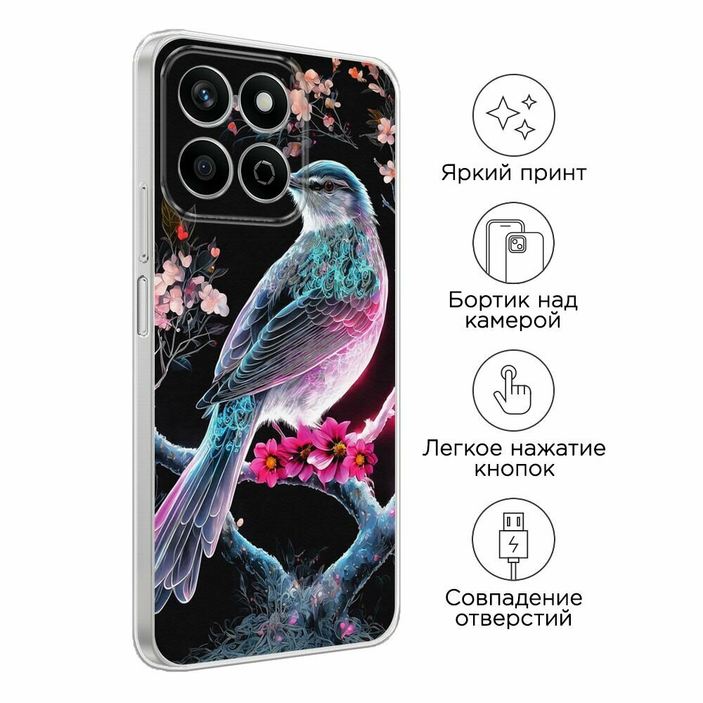 Чехол на Honor X7c / Хонор X7c с принтом "Птица на цветущем дереве" — фото 1