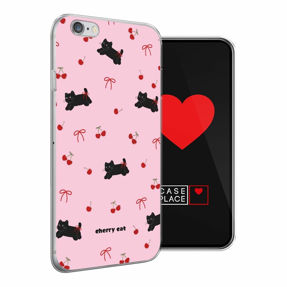 Силиконовый чехол на Apple iPhone 6 / Айфон 6 с принтом "Cherry cat" — фото 1