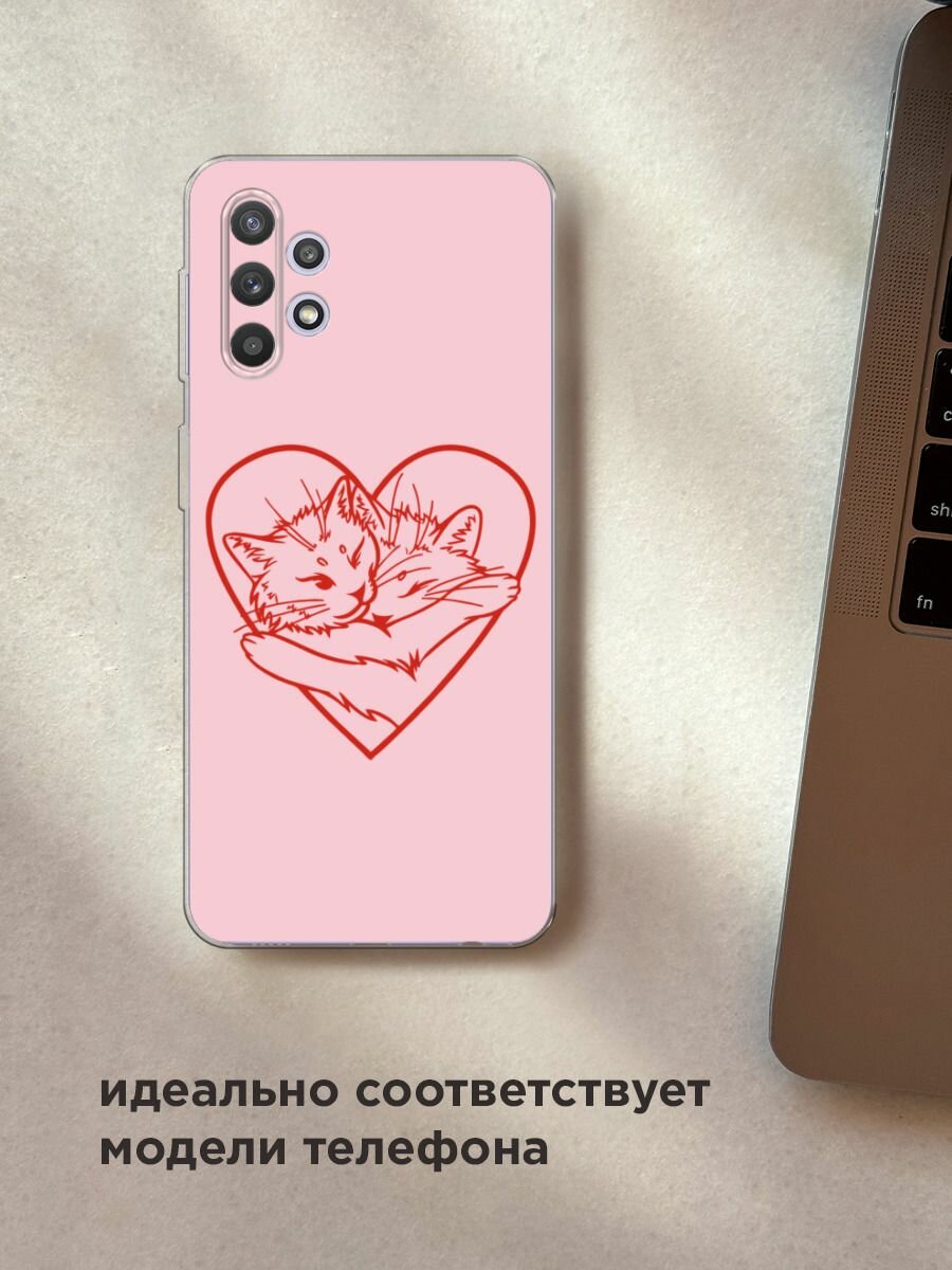 Чехол на Samsung Galaxy A32 / Самсунг Галакси А32 с принтом "Влюблённые котики рисунок 1 - 14 февраля" — фото 1