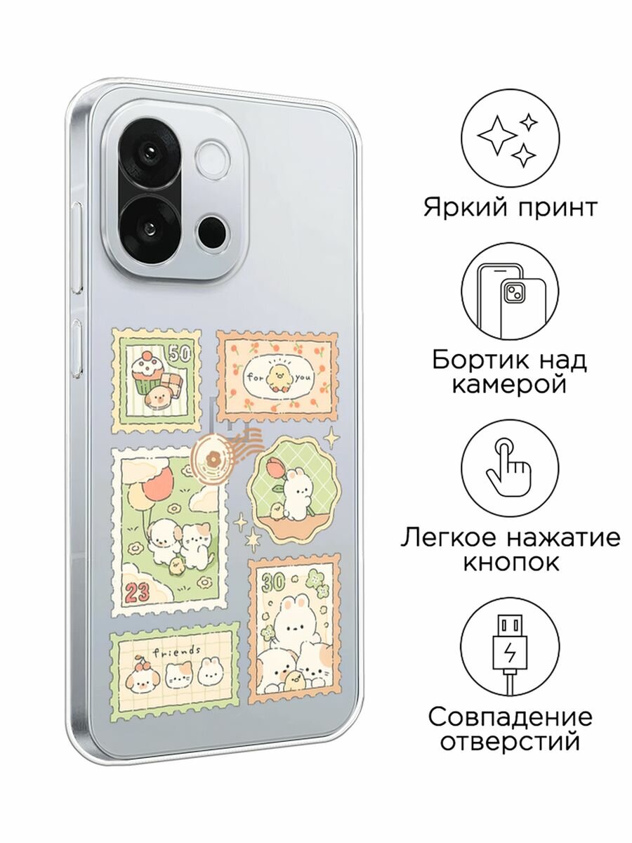Чехол на OnePlus 13T / Ван Плас 13Т с принтом "Милые марки", прозрачный — фото 1