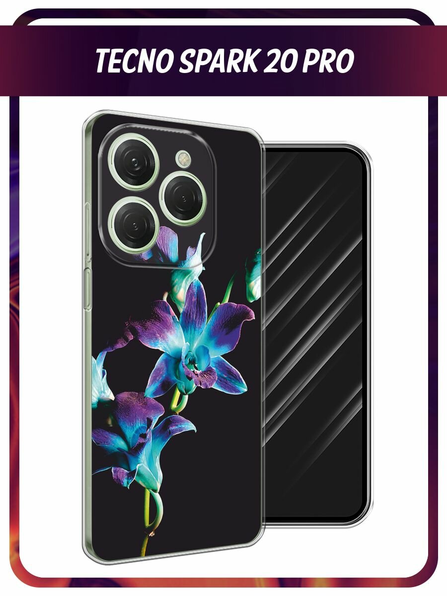 Чехол на Tecno Spark 20 Pro/20S Pro / Текно Спарк 20 Про/20S Про с принтом "Синий цветок на черном"