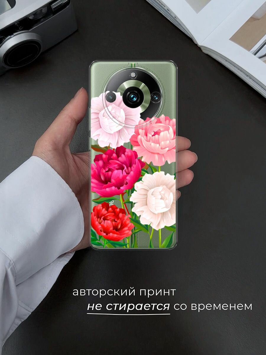 Чехол на Realme 11 Pro / Реалми 11 Про с принтом "Большие пионы", прозрачный — фото 1