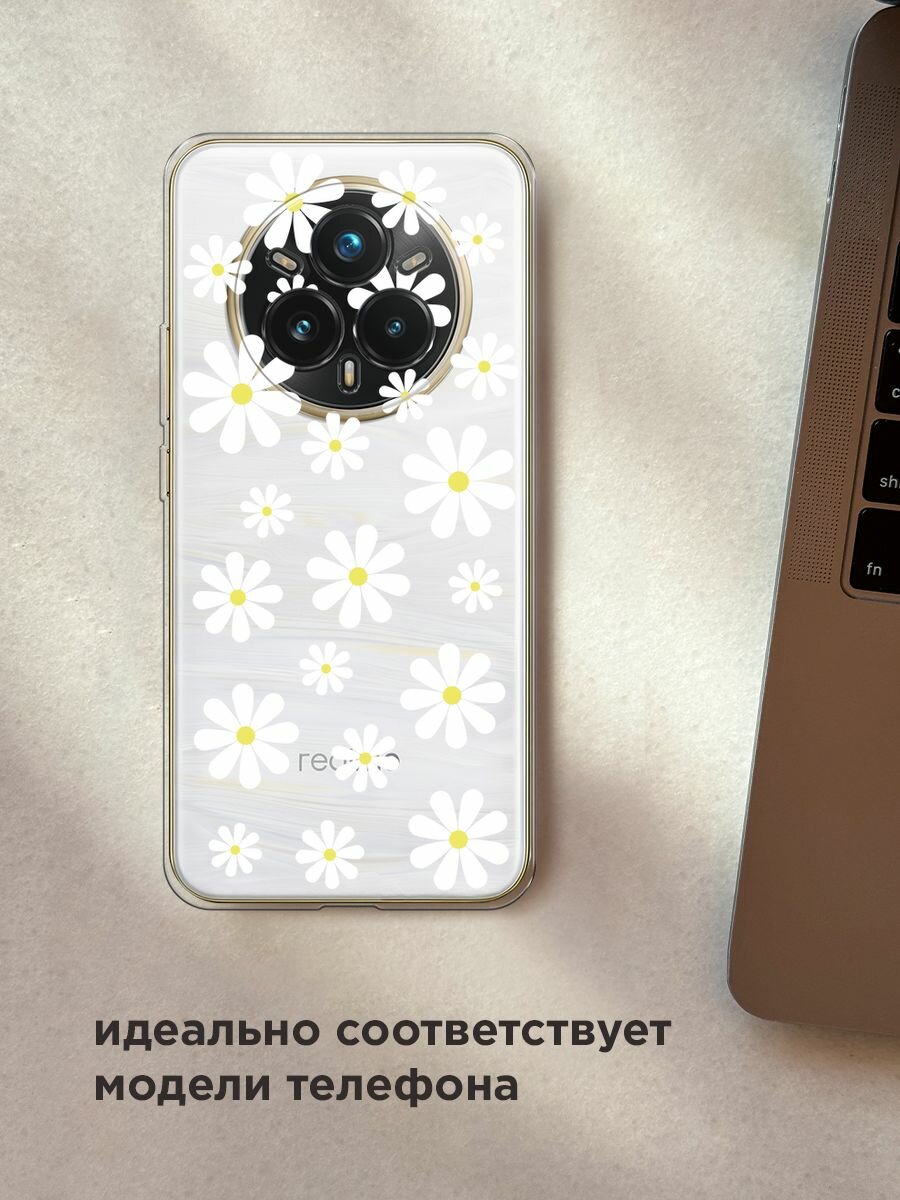 Чехол на Realme 14 Pro+ / Реалми 14 Про+ с принтом "Большие ромашки", прозрачный — фото 1