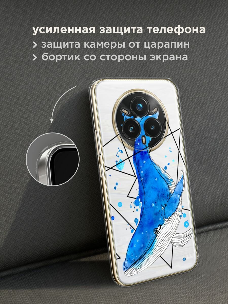 Чехол на Realme 14 Pro+ / Реалми 14 Про+ с принтом "Кит графика", прозрачный — фото 1