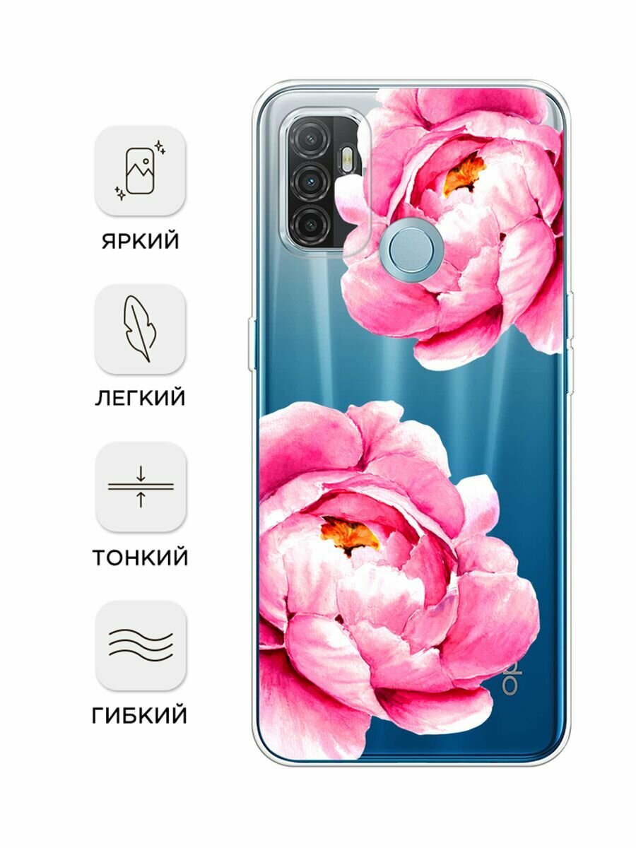 Чехол на Oppo A53 / Оппо А53 с принтом "Open peonies", прозрачный — фото 1