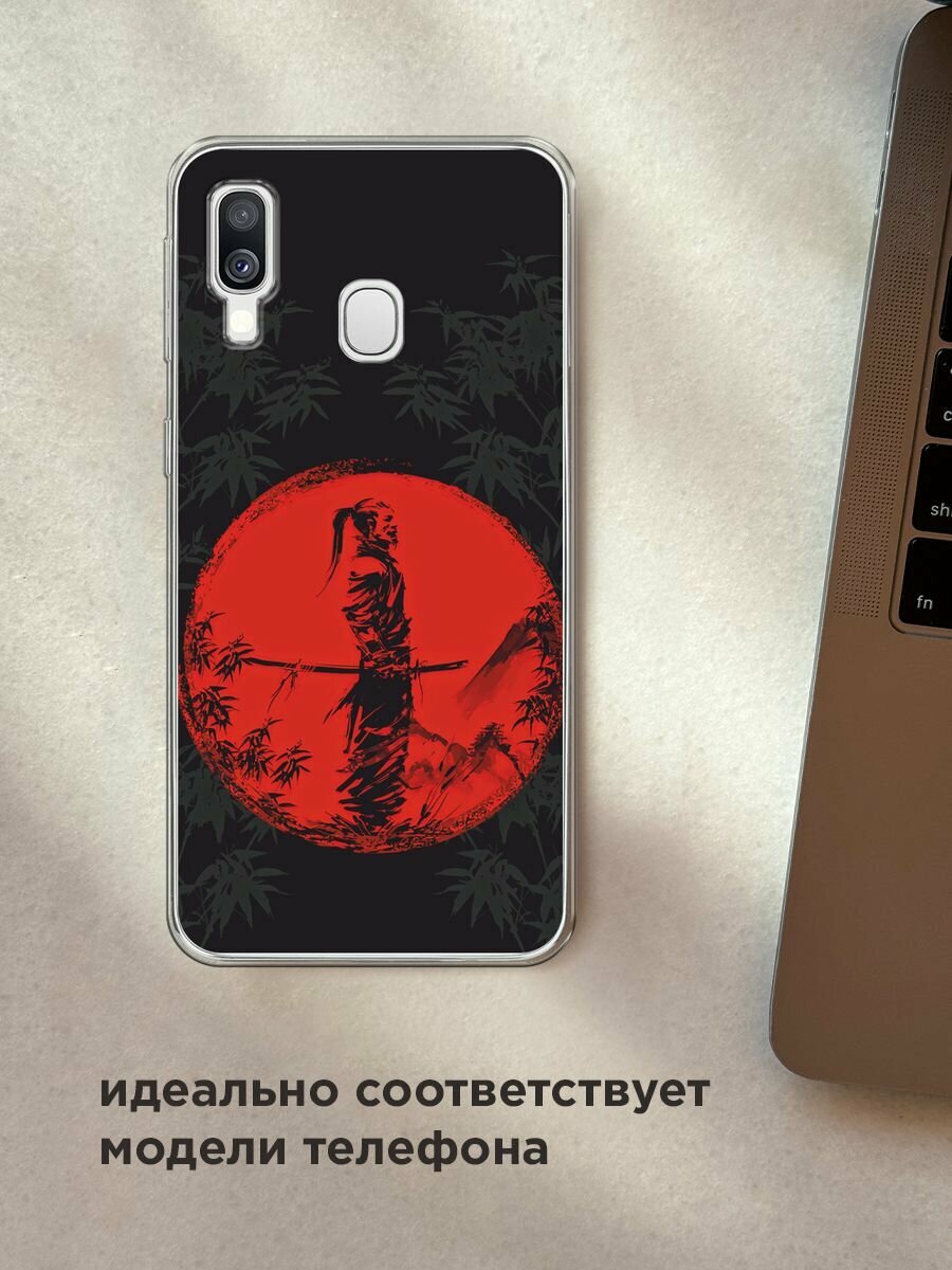 Чехол на Samsung Galaxy A40 / Самсунг Галакси А40 с принтом "Самурай на красном фоне" — фото 1
