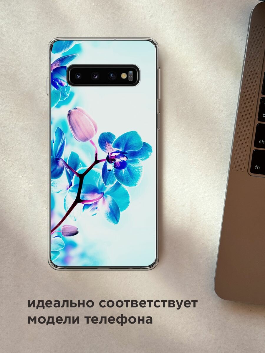 Чехол на Samsung Galaxy S10 / Самсунг Галакси S10 с принтом "Голубая орхидея" — фото 1