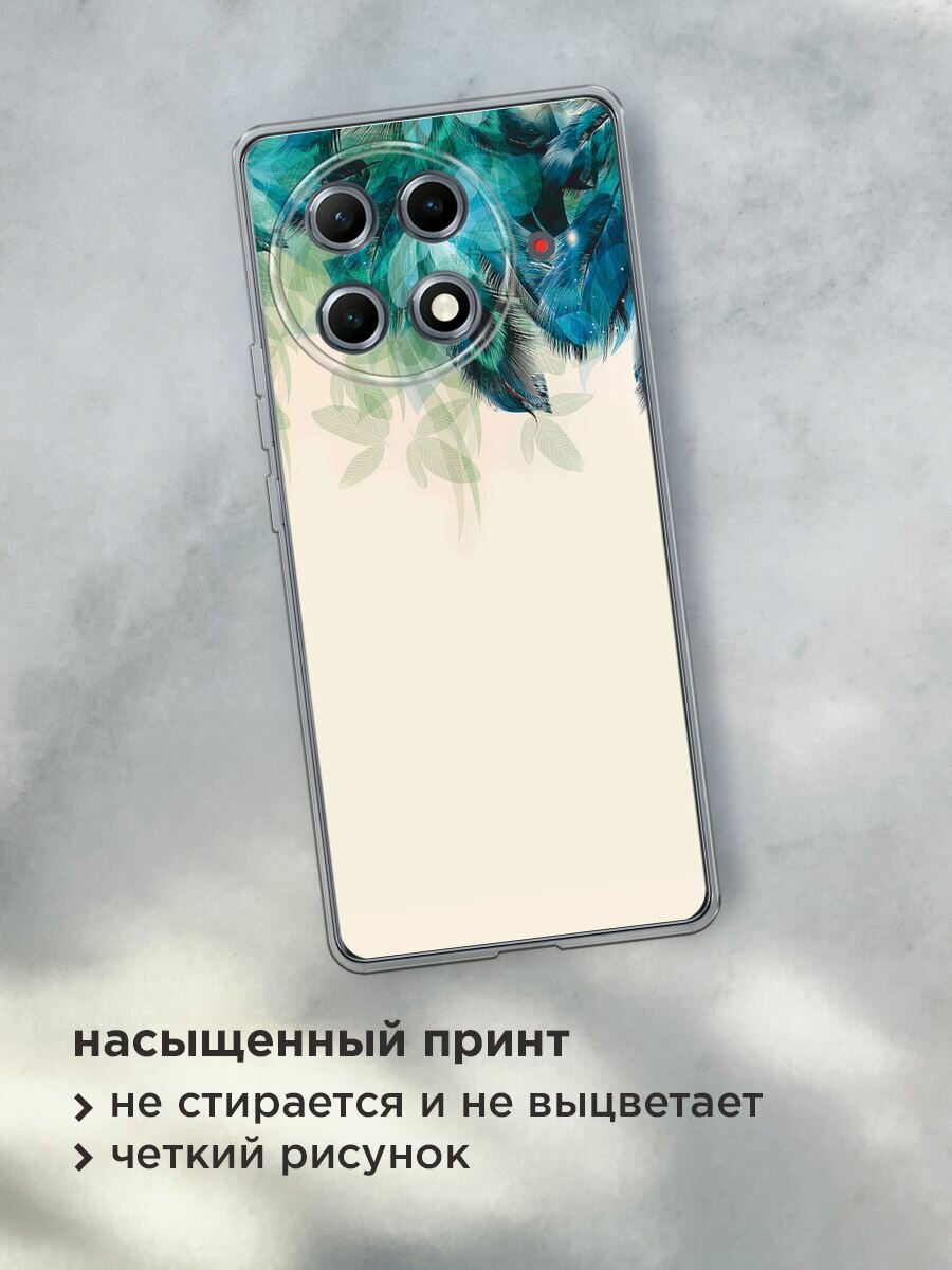 Чехол на Tecno Camon 30S Pro / Текно Камон 30S Про с принтом Перья голубого цвета — фото 1
