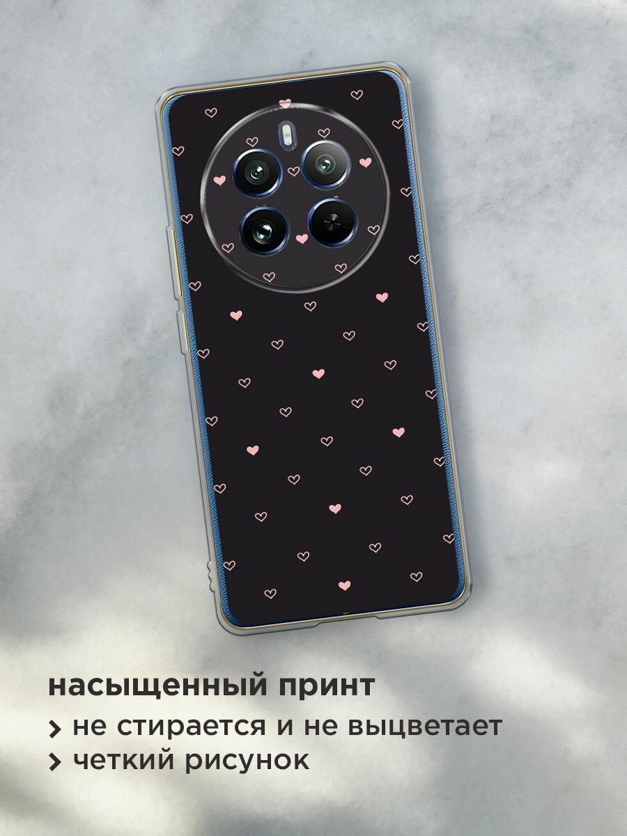 Чехол на Realme 12 Pro / Реалми 12 Про с принтом "Черный фон и сердечки" — фото 1