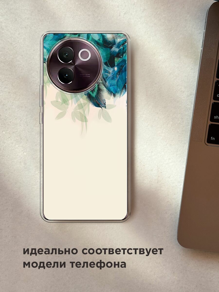 Чехол на Vivo V30e / Виво В30е с принтом Перья голубого цвета — фото 1