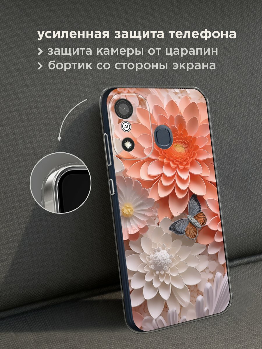 Силиконовый чехол на Itel A27 / Ител А27 с принтом "Бумажные цветы" — фото 1