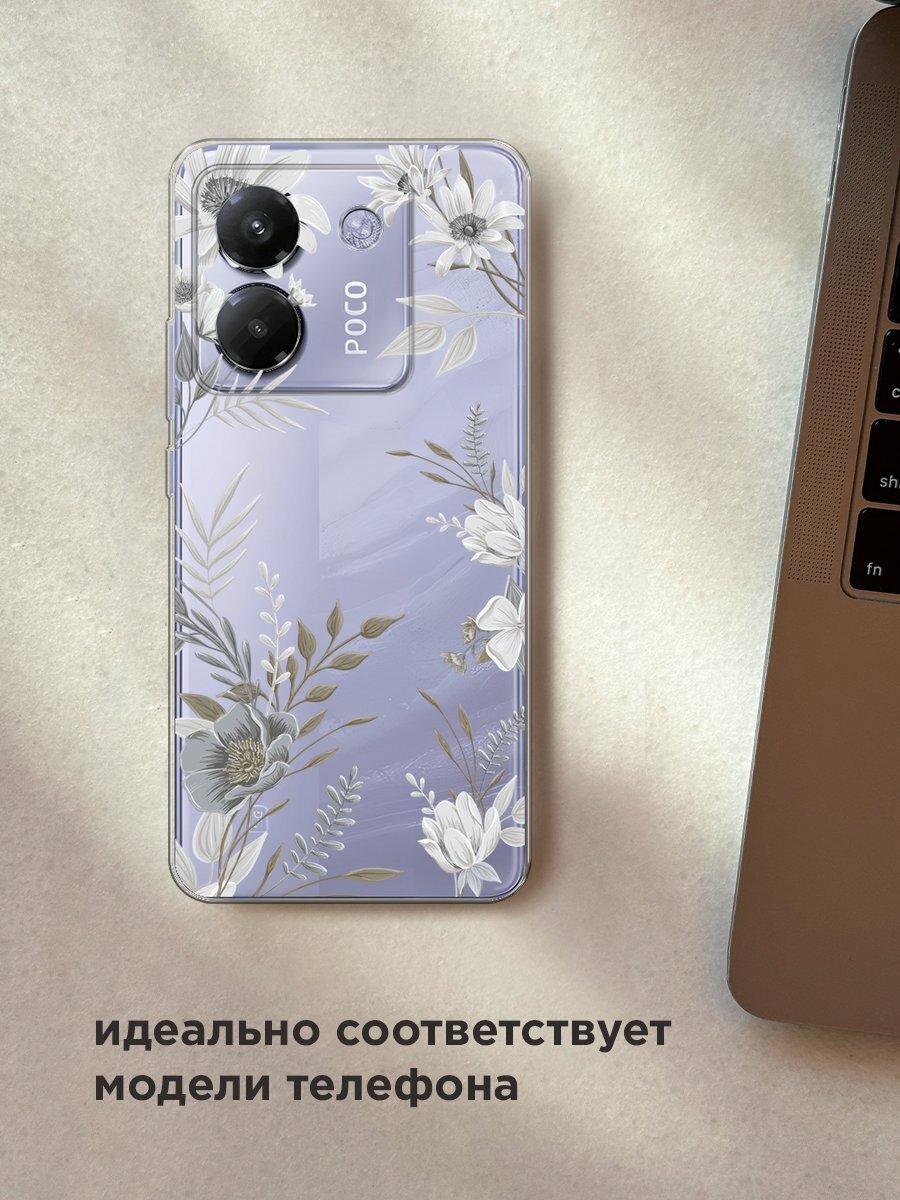 Чехол на Poco M7 Pro / Поко М7 Про с принтом "Цветы сепия 3" — фото 1