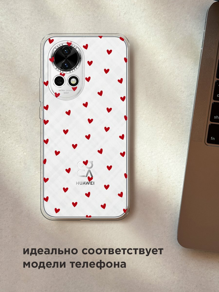 Чехол на Huawei Nova 12/Nova13 / Хуавей Нова 12/Нова 13 с принтом "Red hearts", прозрачный — фото 1