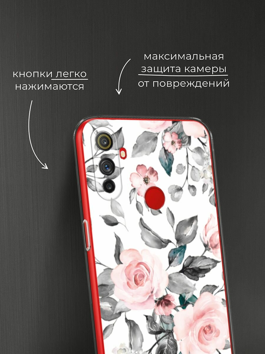 Силиконовый чехол на Realme C3 / Реалми C3 с принтом "Розы на белом" — фото 1