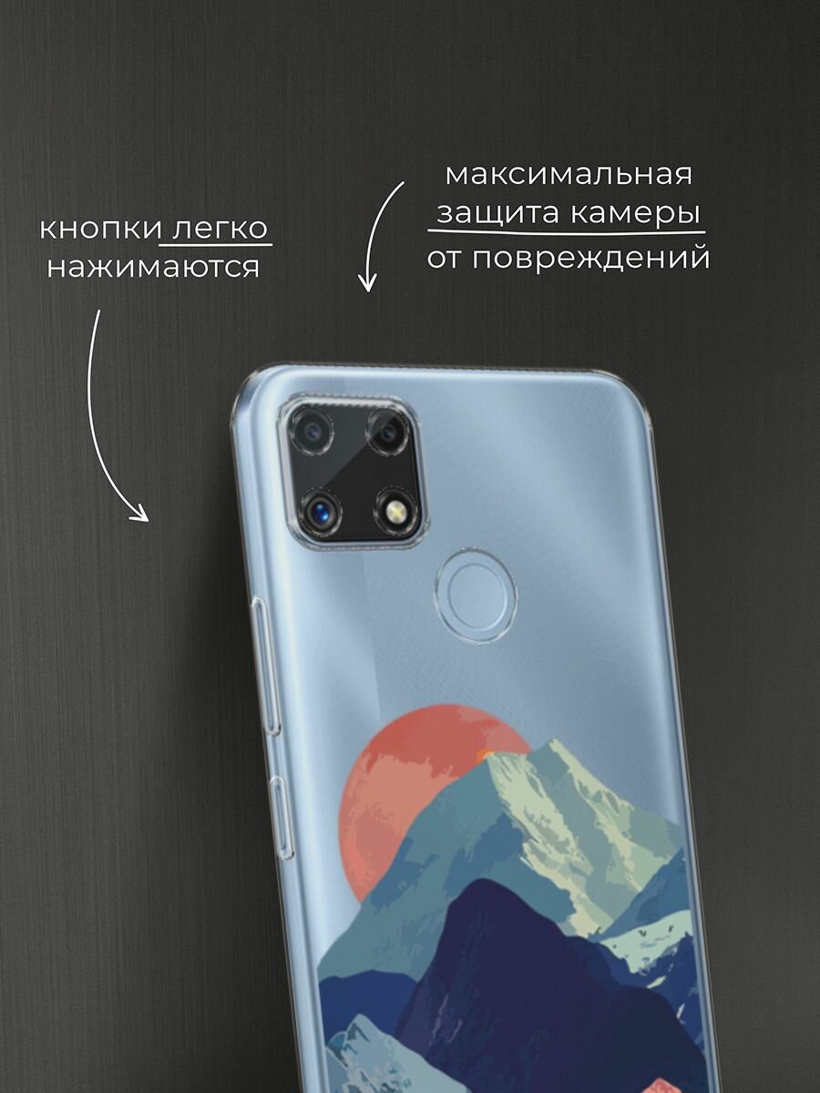 Чехол на Realme C25/C25s / Реалми С25/C25s с принтом "Закат в снежных горах", прозрачный — фото 1