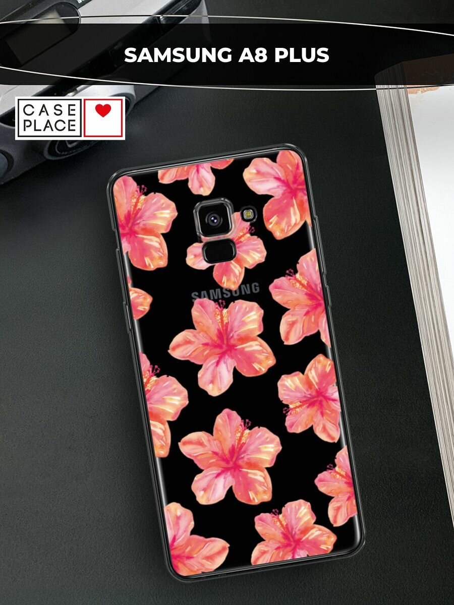 Чехол на Samsung Galaxy A8 + / Самсунг Галакси А8 Плюс 2018 с принтом "Pink flowers"