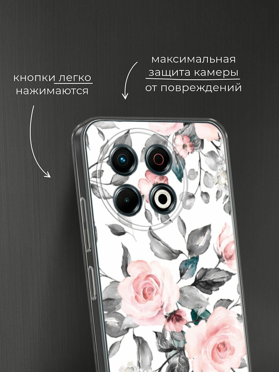 Чехол на Tecno Spark 30 Pro / Текно Спарк 30 Про с принтом "Розы на белом" — фото 1
