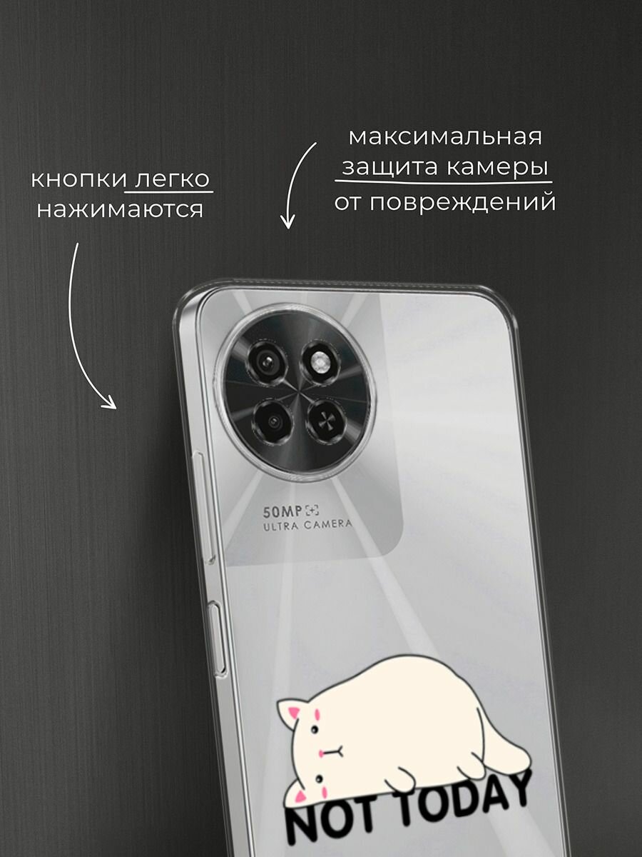 Чехол на Itel S23 / Ител S23 с принтом "Cat not today", прозрачный — фото 1