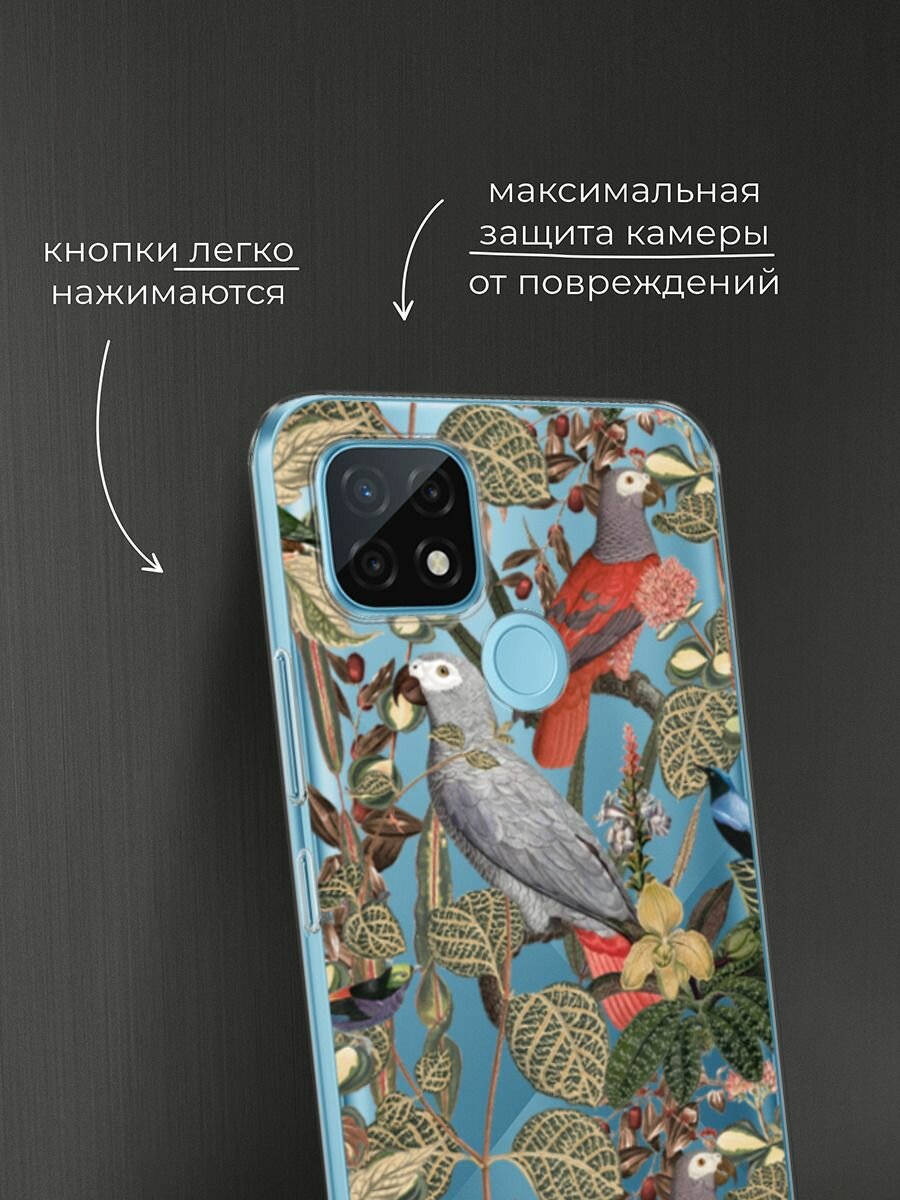 Чехол на Realme C21 / Реалми С21 с принтом "Tropical pattern", прозрачный — фото 1