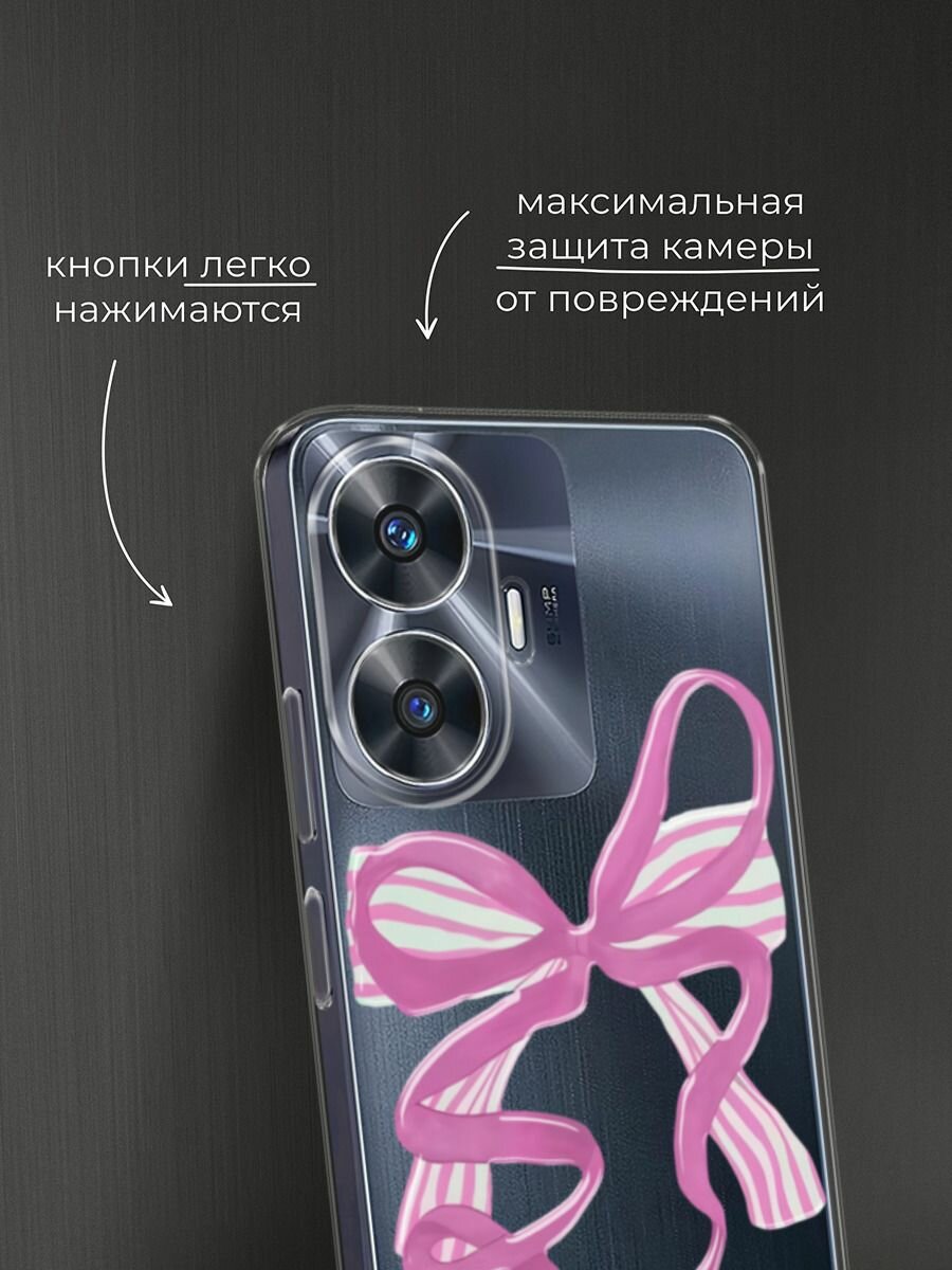 Чехол на Realme C55 / Реалми C55 с принтом "Полосатый розовый бант 2" — фото 1